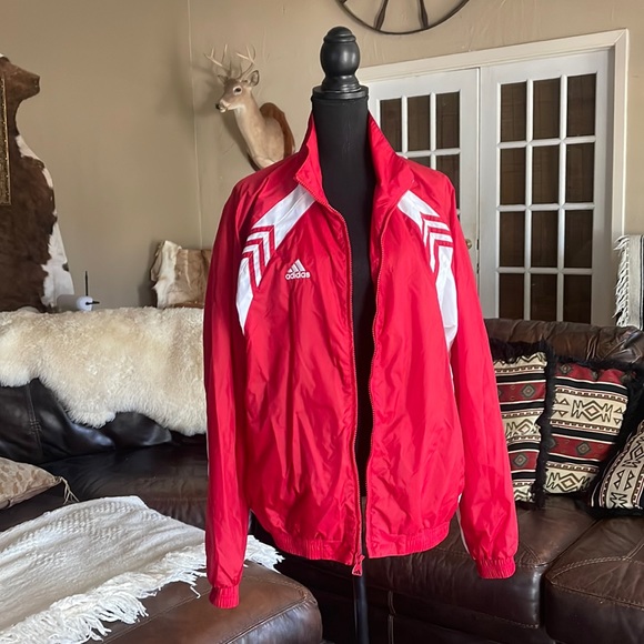 adidas | Jackets & Coats | Adidas Size M Red And White 3 Stripped 200s ...